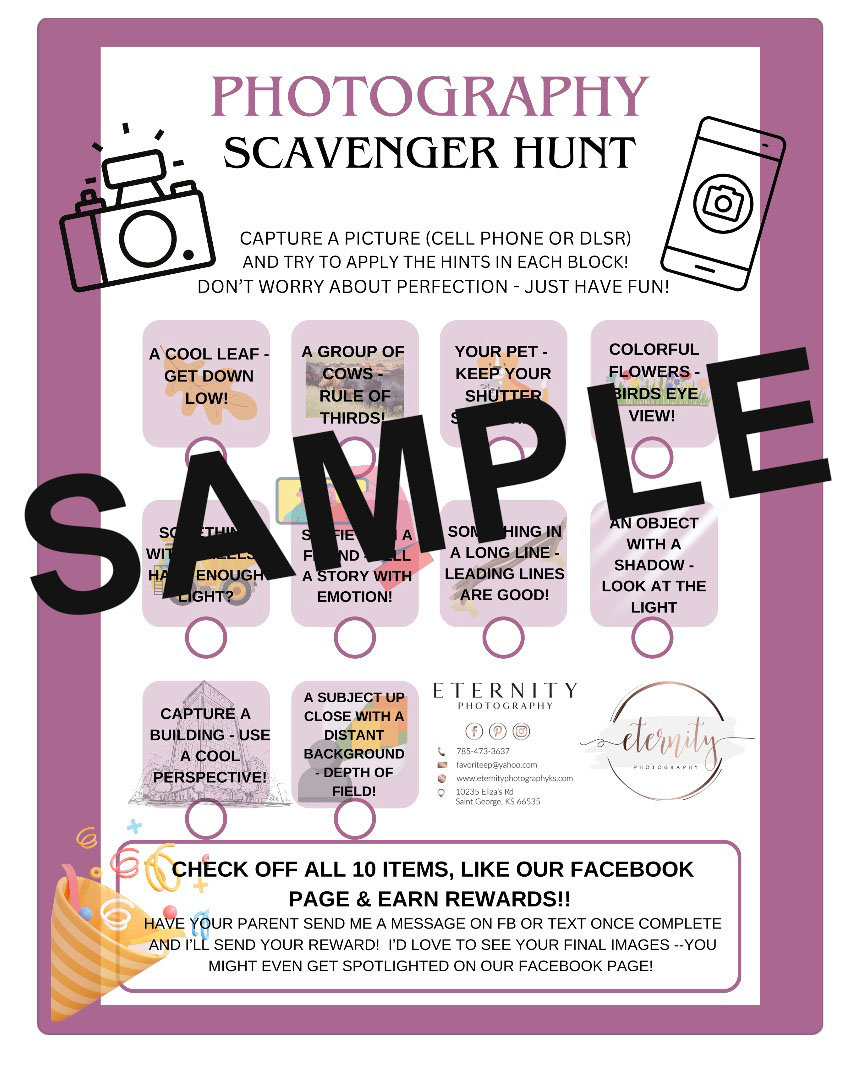 FREE Photography Scavenger Hunt Printable PDF - Eternity Photography