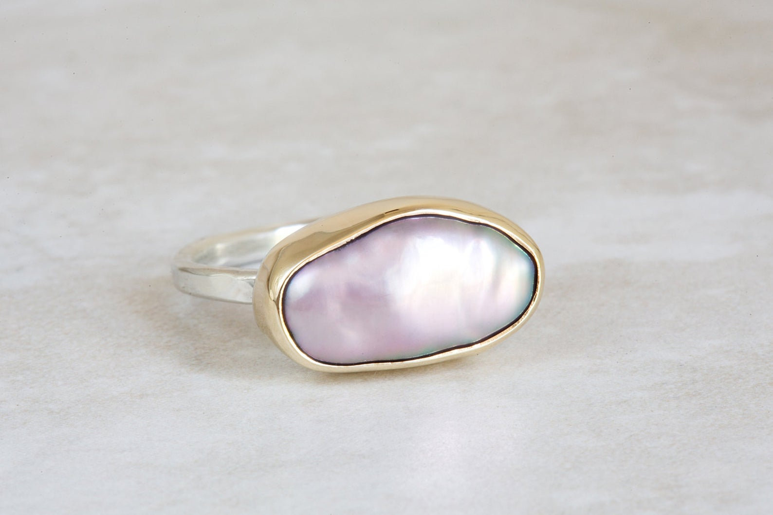 Pink Keshi Pearl Ring with 10K Gold - Blu Water Jewels