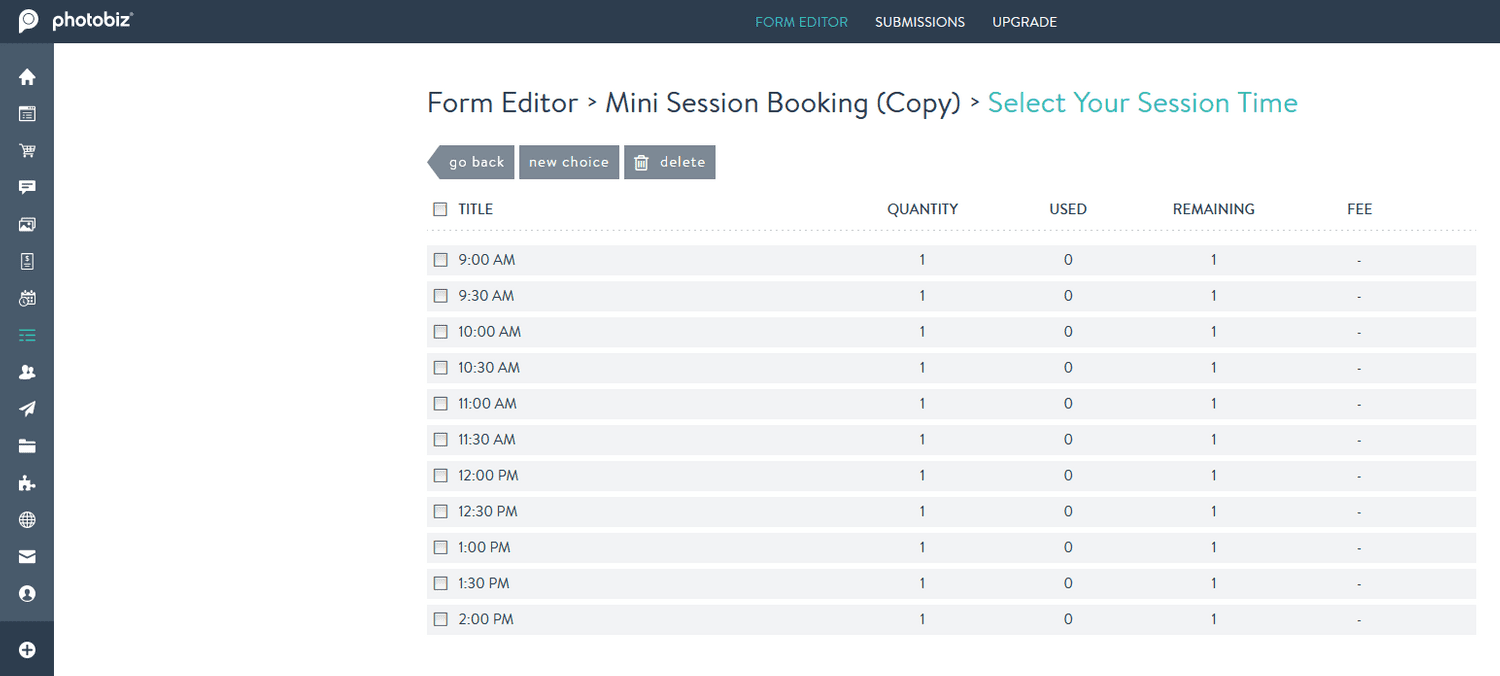 How can I set up a mini-session sign up in the Form Builder? - PhotoBiz ...