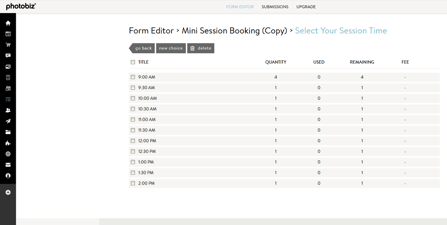 How can I set up a mini-session sign up in the Form Builder? - PhotoBiz ...