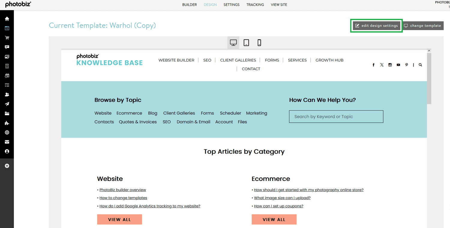 How To Customize The Websites Background Image - PhotoBiz Knowledge Base