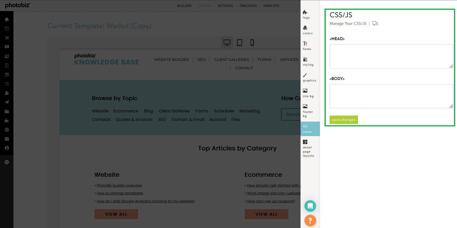 How To Add Custom CSS To The Website - PhotoBiz Knowledge Base