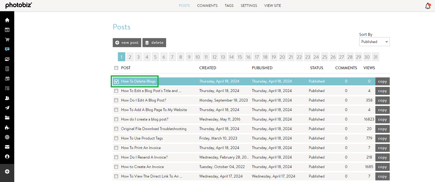 How To Delete A Blog Post Photobiz Knowledge Base