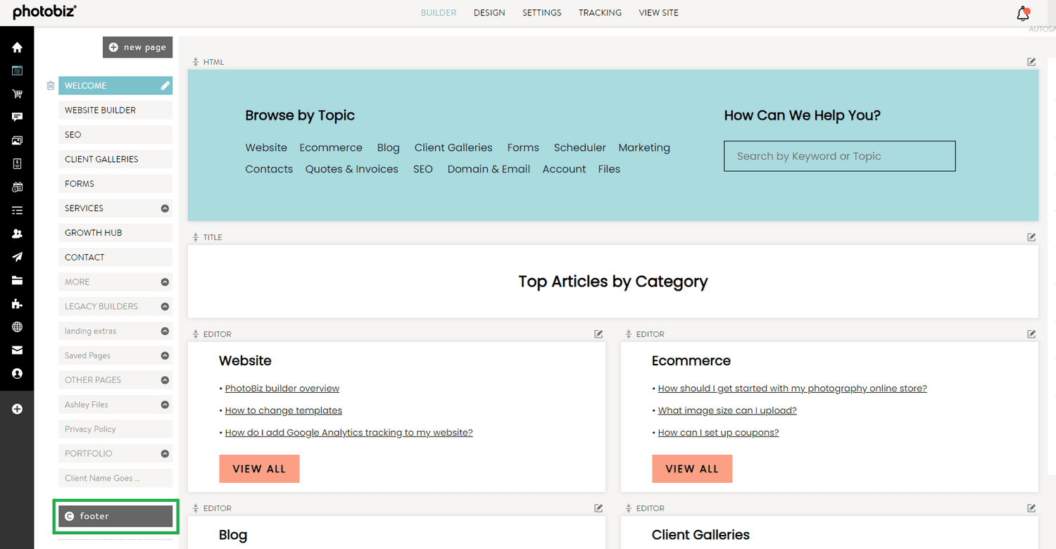 How To Use Divider Blocks In The Footer - PhotoBiz Knowledge Base