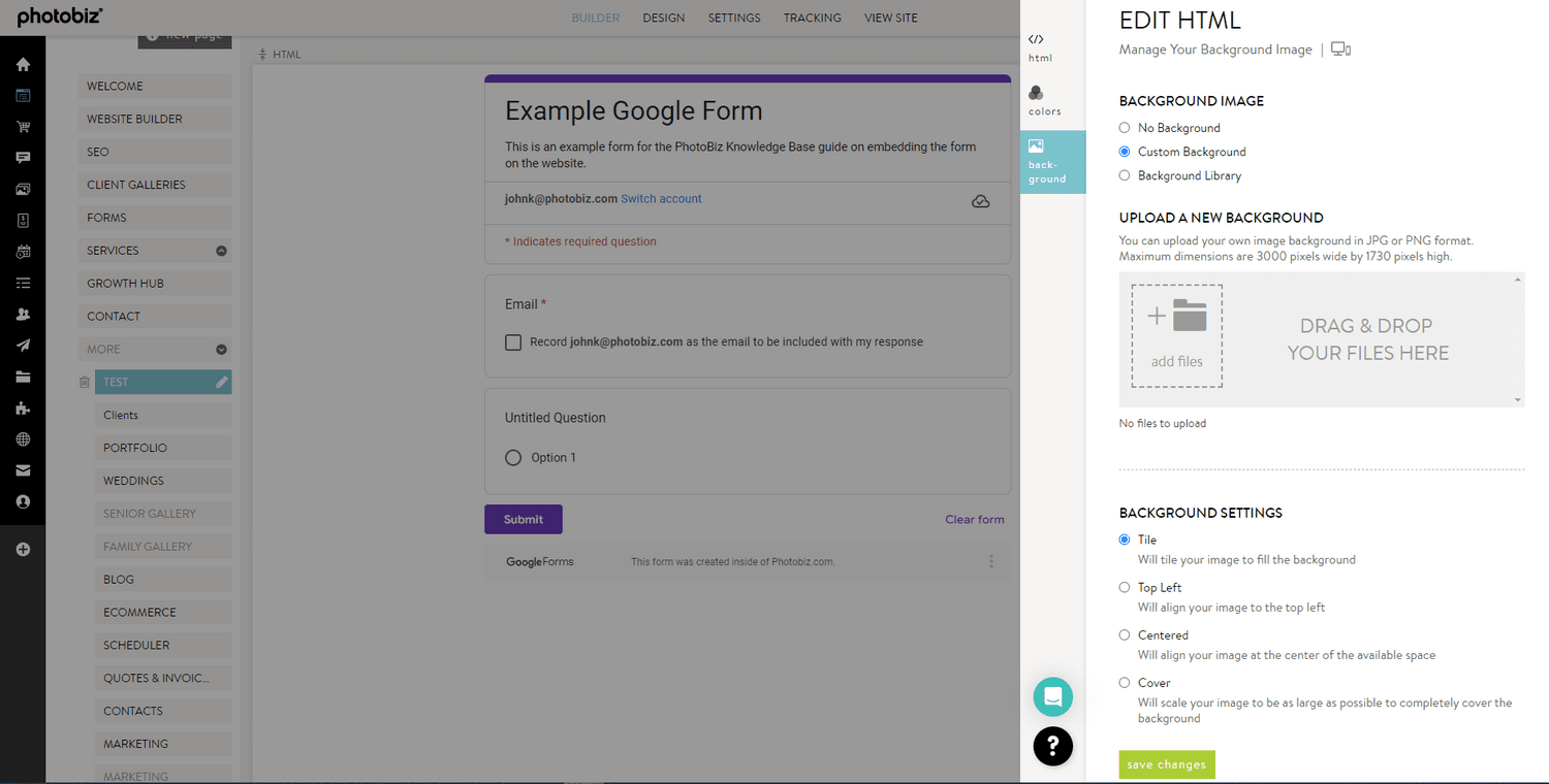 How To Embed A Google Form In Your Website - PhotoBiz Knowledge Base